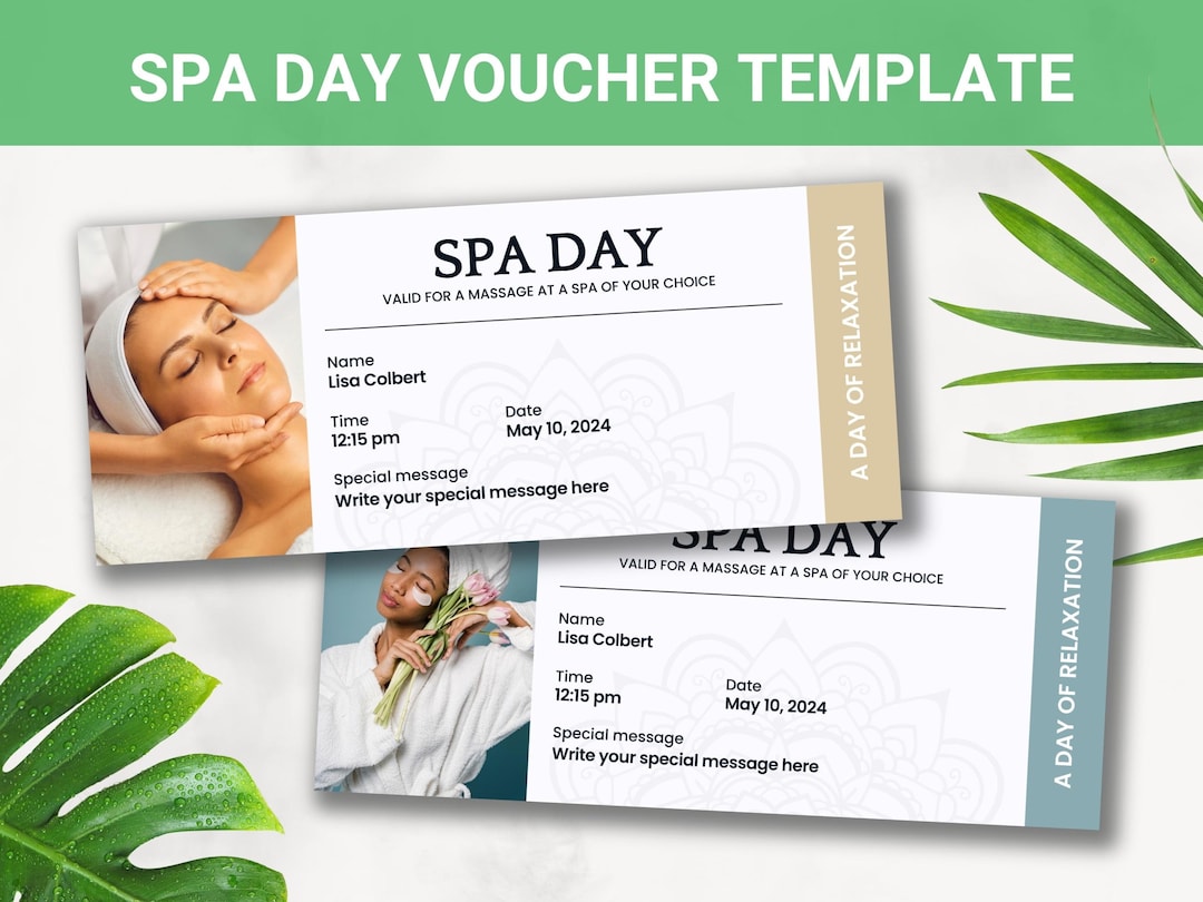Editable Spa Day Voucher Personalized Massage Coupon Printable Gift ...