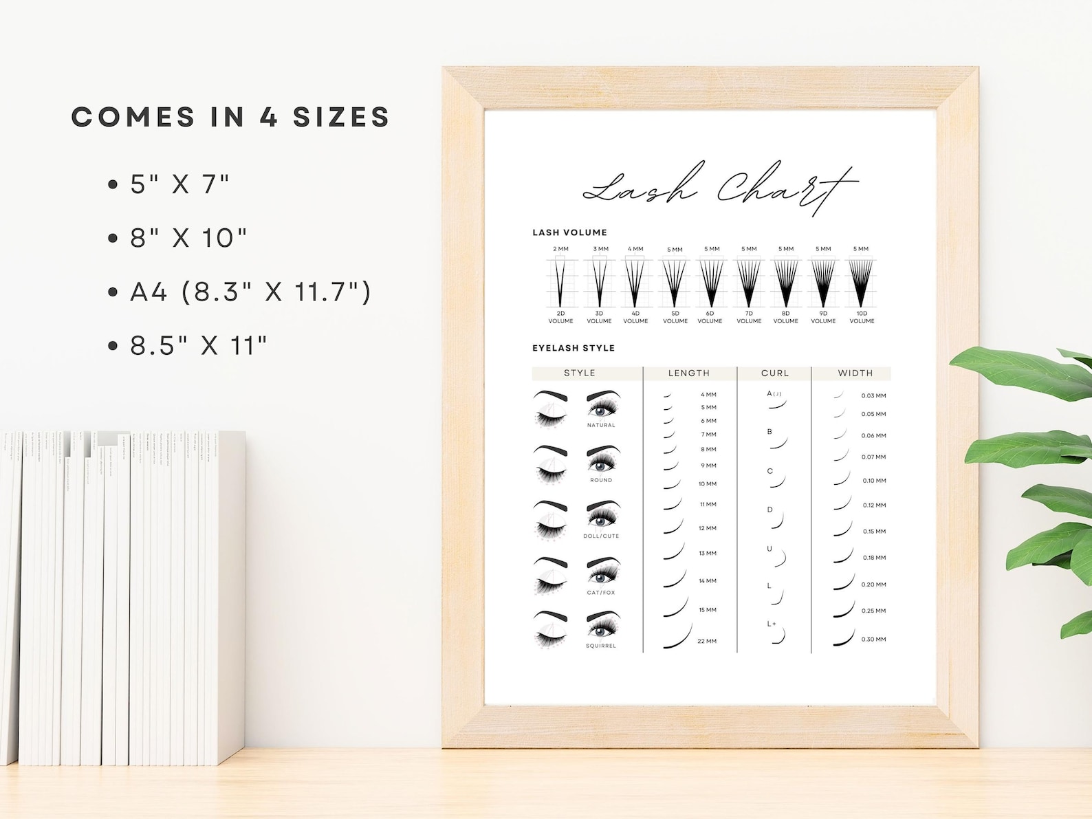 Printable Lash Chart Digital Eyelash Guide, Eyelash Extension Decor ...