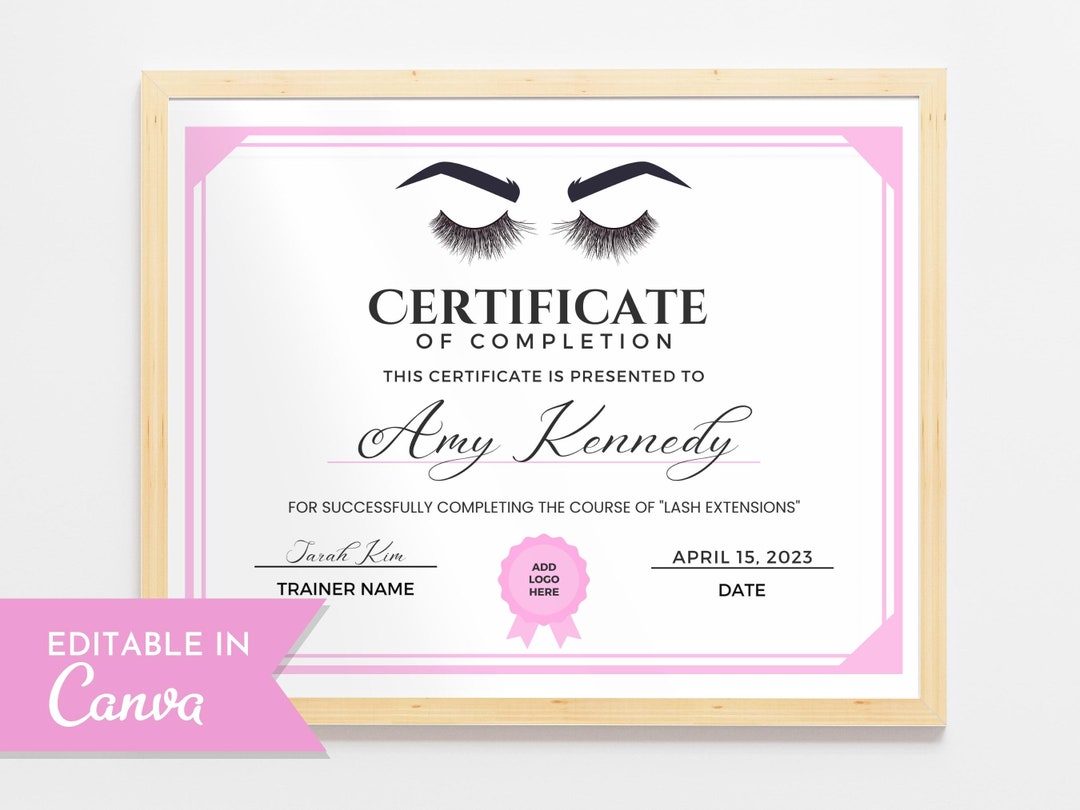 Lash Certificate of Completion Editable Template, Printable Lash ...