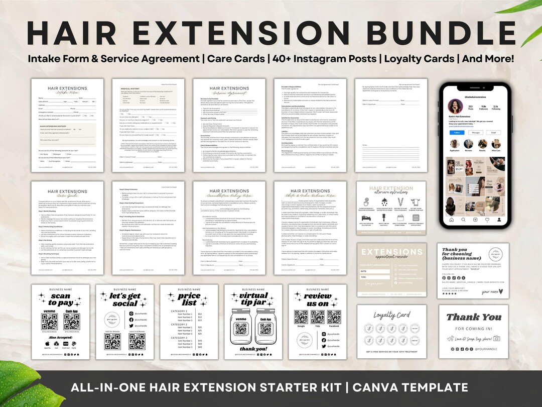 Hair Extension Forms, Editable Hair Extensions Intake Consent ...