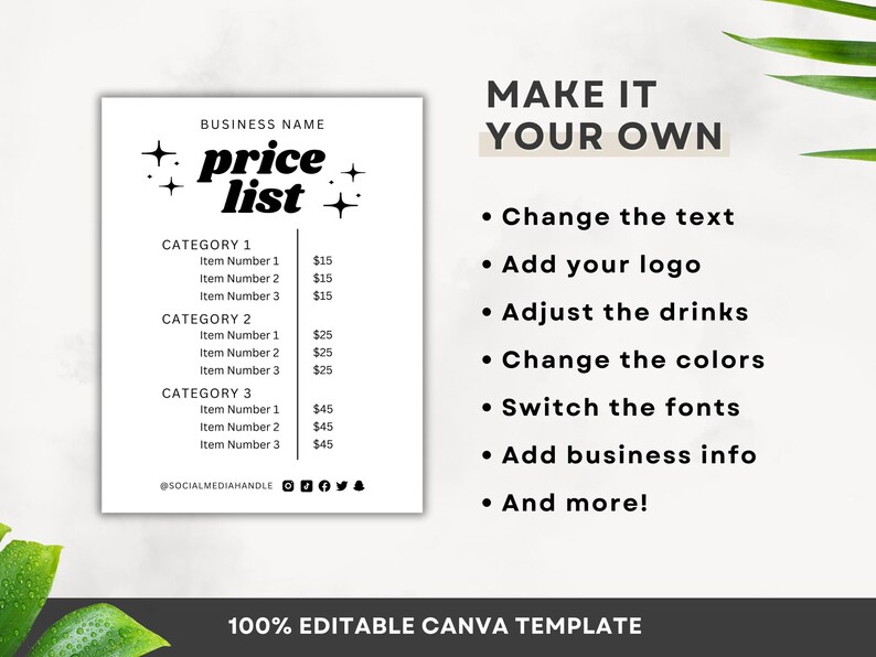 Printable Price List Small Business Payment Sign List - Etsy