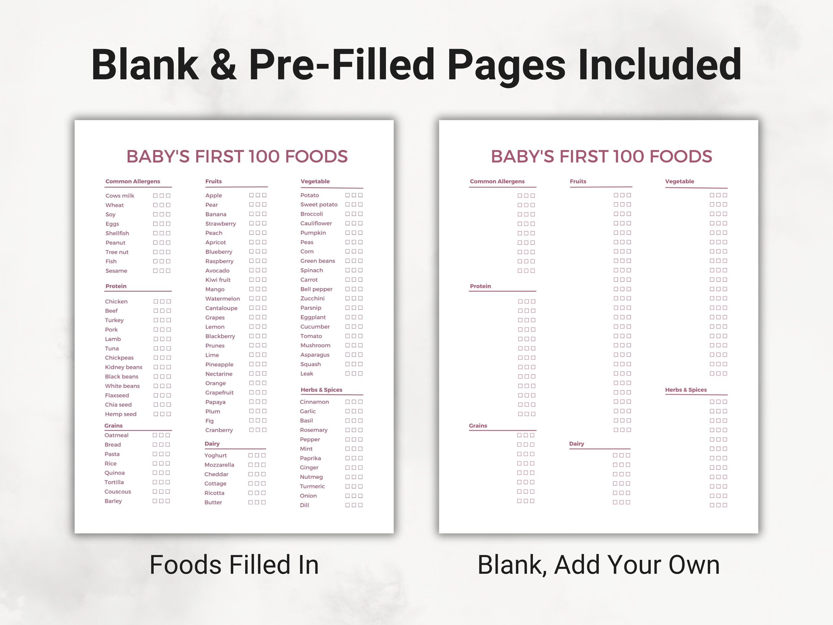 Baby Food Tracker Printable, Baby's First Food Checklist, Solids ...
