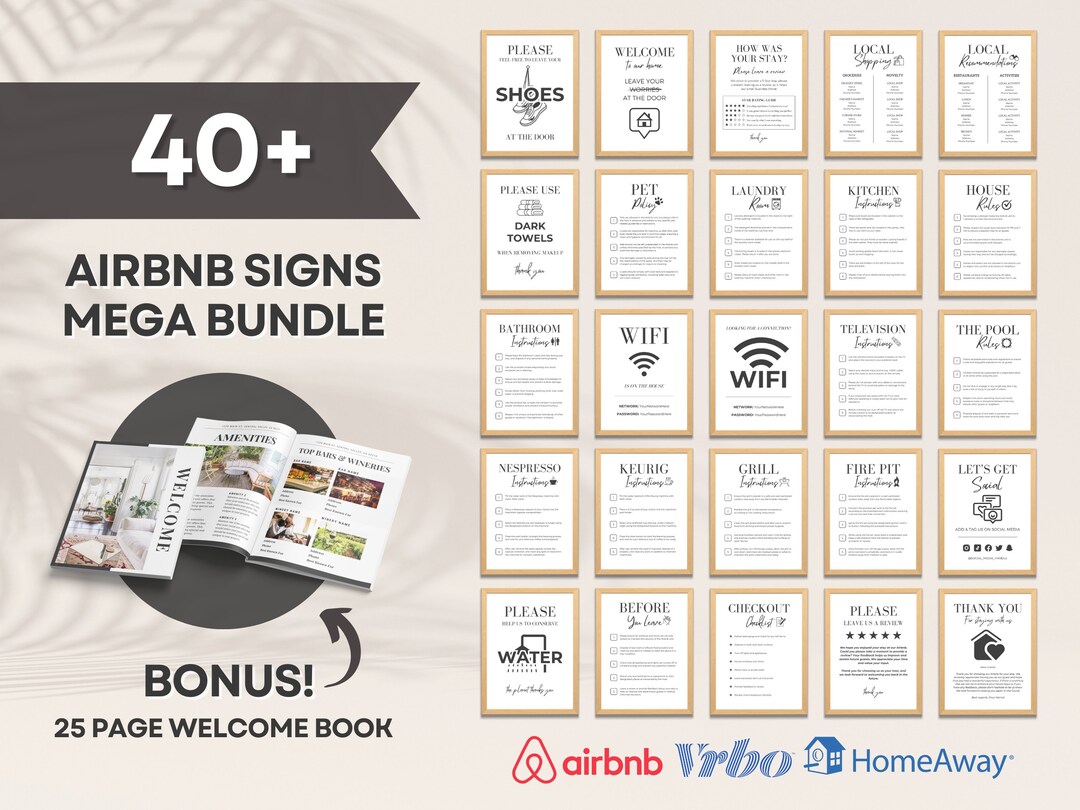 Airbnb Sign Bundle Template Airbnb Signage Signs for Rental Home Wifi ...