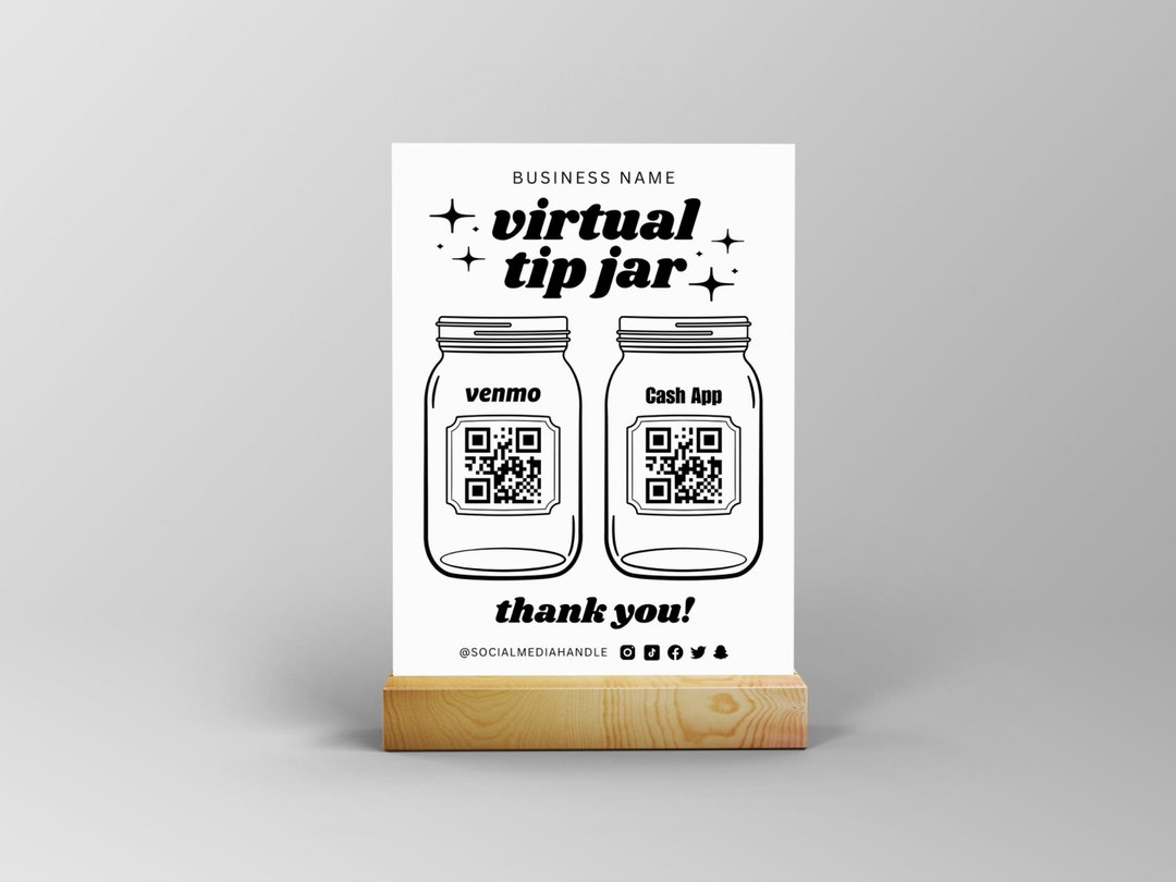 Printable Virtual Tip Jar Venmo Payment Sign, Cash App QR Code Sign ...