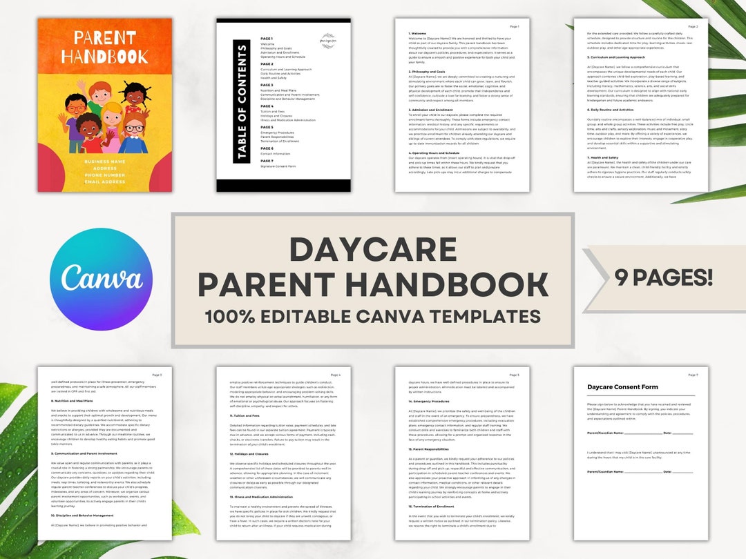 Daycare Handbook for Parents, Daycare Parent Handbook, Parent Handbook ...
