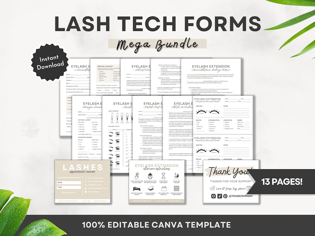 Eyelash Extension Forms, Editable Lash Consent Forms, Lash Tech ...