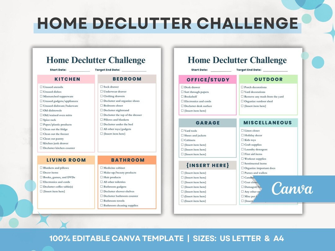 Declutter Checklist Template, Editable Cleaning Schedule, Declutter ...