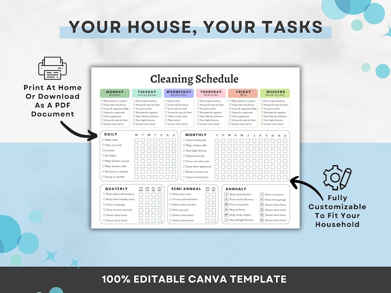 Editable Cleaning Schedule Printable Weekly Monthly Yearly - Etsy
