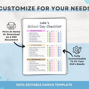 Editable Kids Chore Chart Planner, Reward Allowance Behavior ...