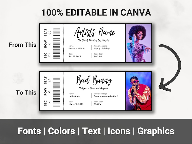 Editable Concert Ticket Template DIY Event Ticket Custom - Etsy