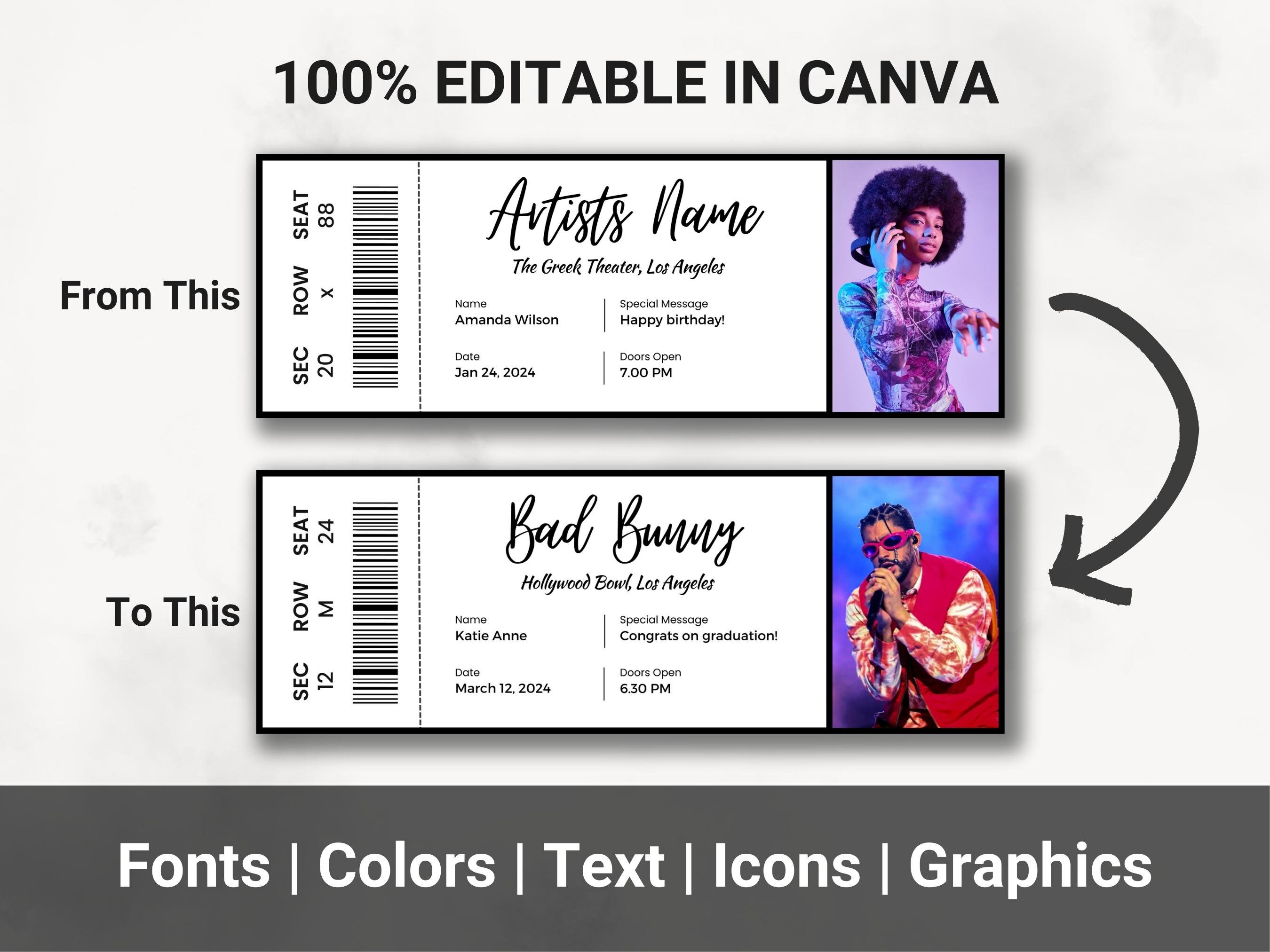 Editable Concert Ticket Template DIY Event Ticket Custom - Etsy