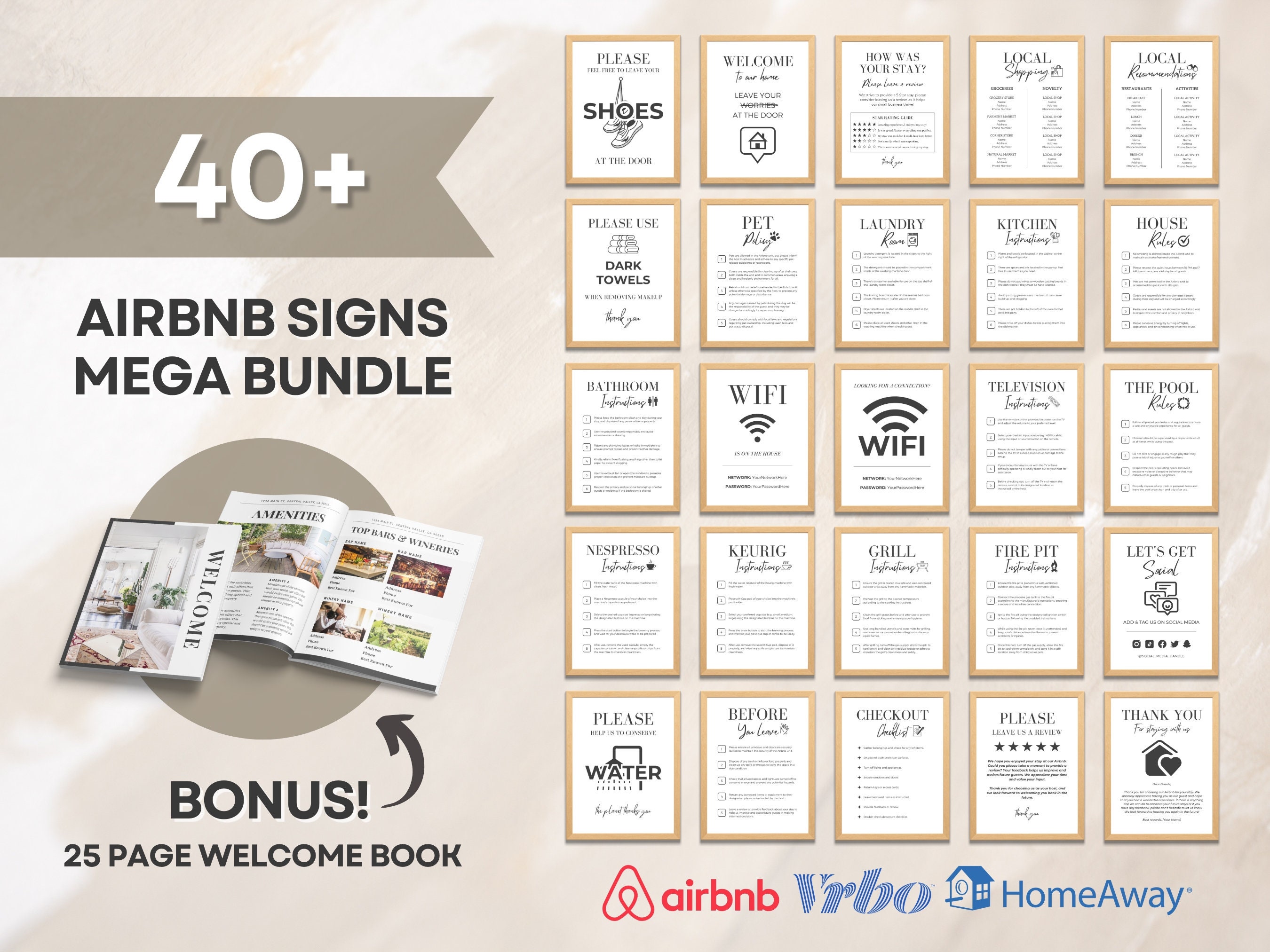 Airbnb Sign Bundle Template Airbnb Signage Signs for Rental - Etsy