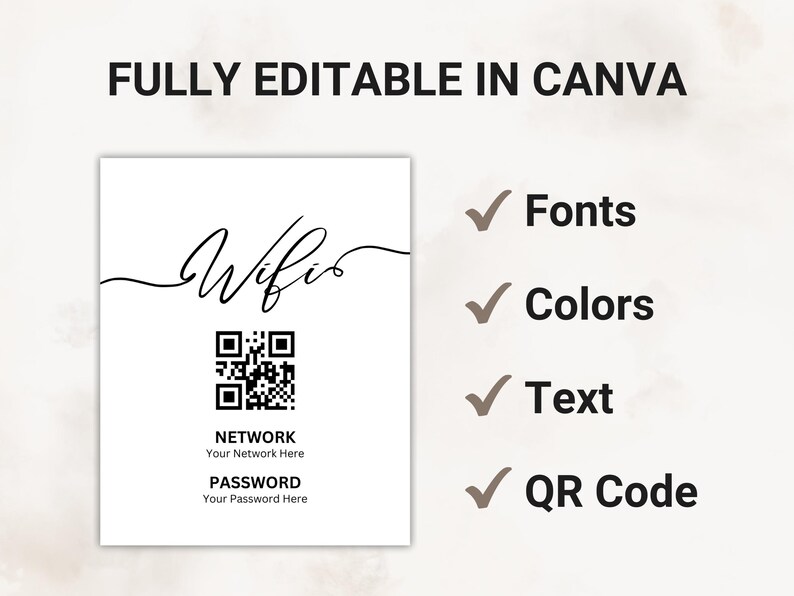 Wifi QR Code Sign Printable Wifi Sign Editable Wifi Password - Etsy