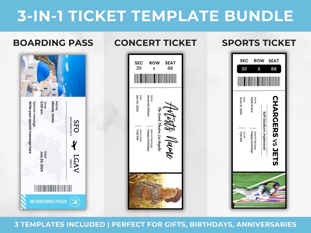 Editable Event Ticket Template Bundle, DIY Event Ticket, Custom Event Ticket Gift, Surprise ...