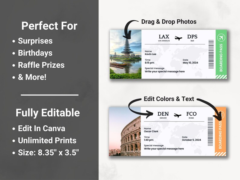 Editable Boarding Pass Template Printable Airline Ticket - Etsy