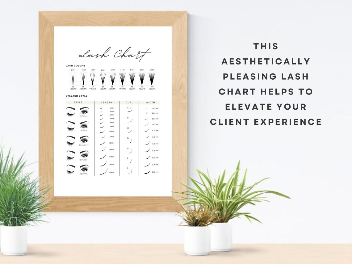 Printable Lash Chart Digital Eyelash Guide, Eyelash Extension Decor ...