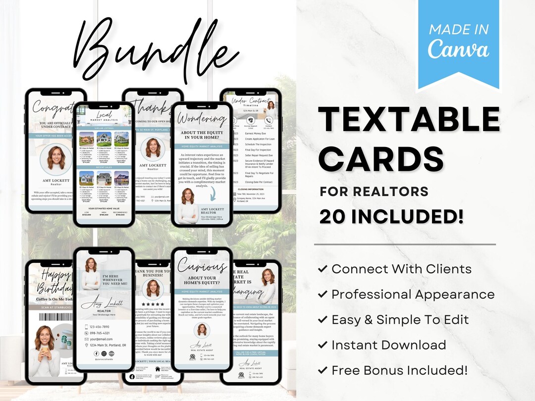 Digital Realtor Business Card Bundle, Textable Real Estate Marketing Cards, Open House ...