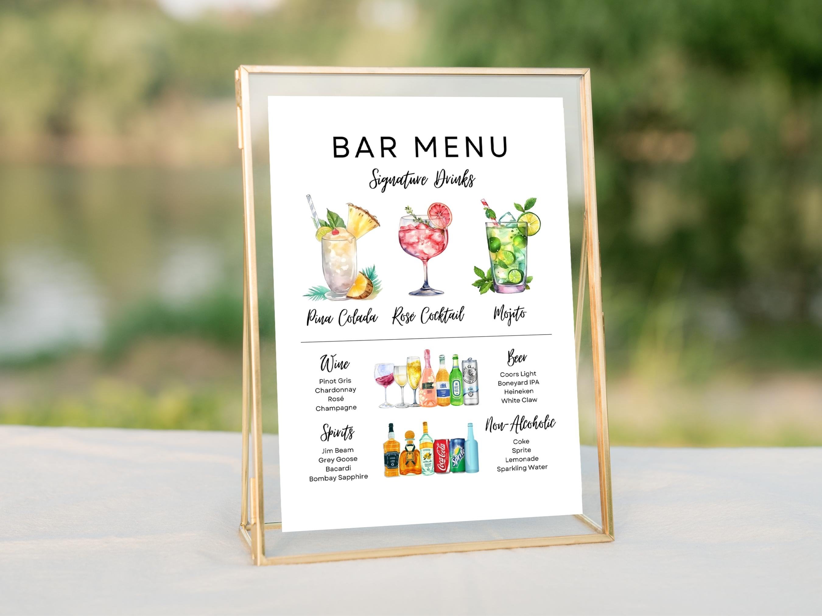 Bar Menu Sign Wedding Template Editable Bar Menu Wedding Drink - Etsy