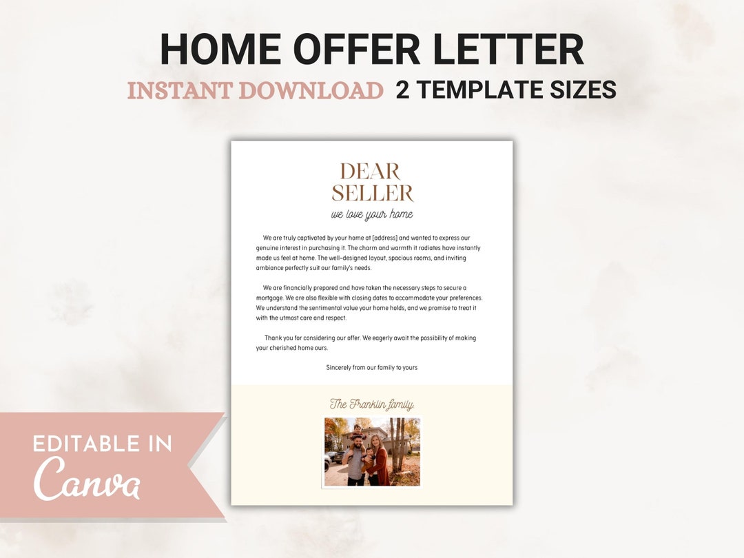 Editable Home Offer Letter Template, Letter to Seller, Printable Home ...