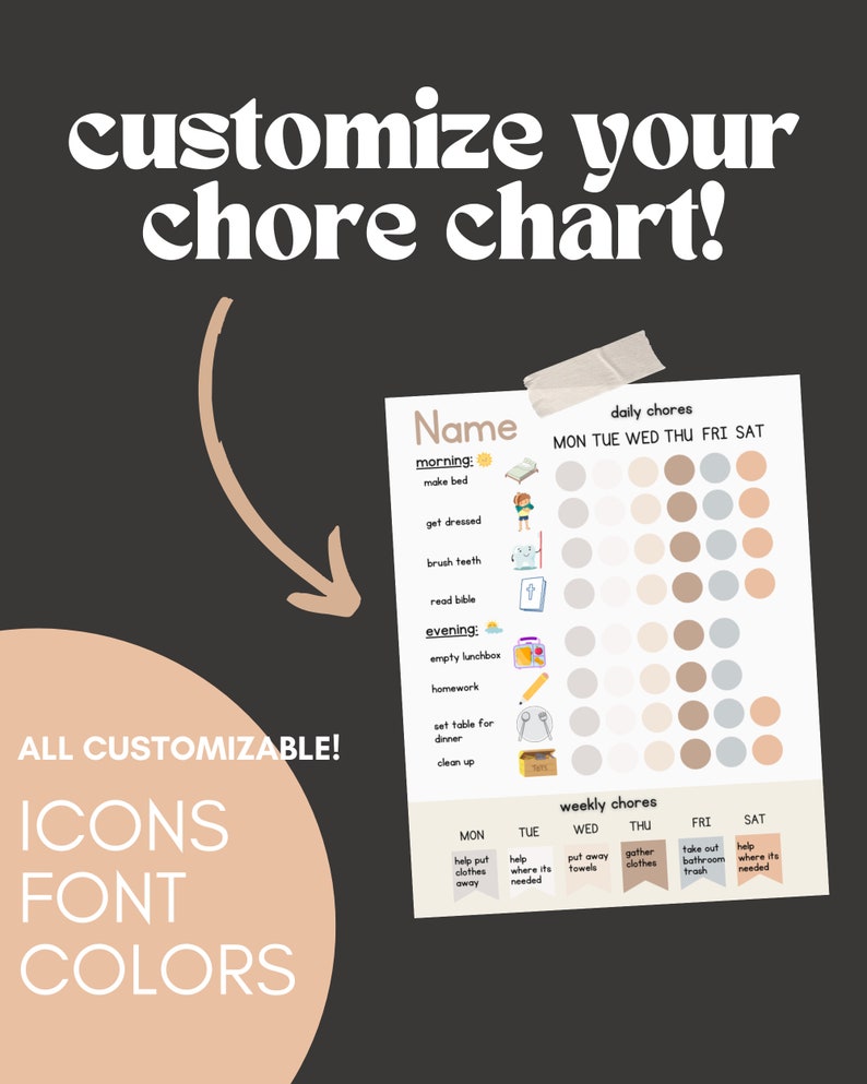 Customizable Neutrals Kids Chore Chart - Ages 2+ - Etsy
