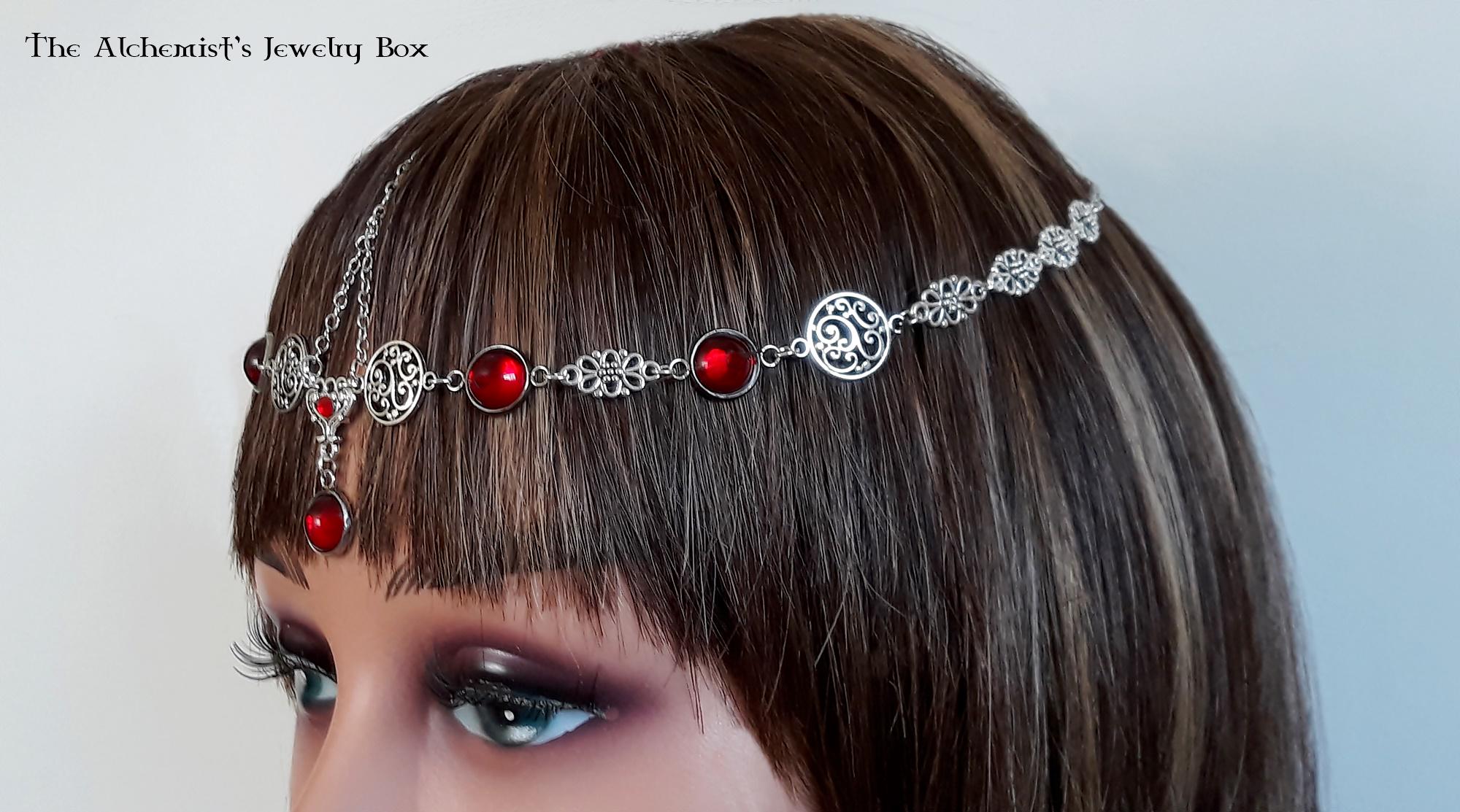 Victorian Circlet, Renaissance Fair, Handfasting Wedding Ceremony, Pagan Coven, Red Gothic ...