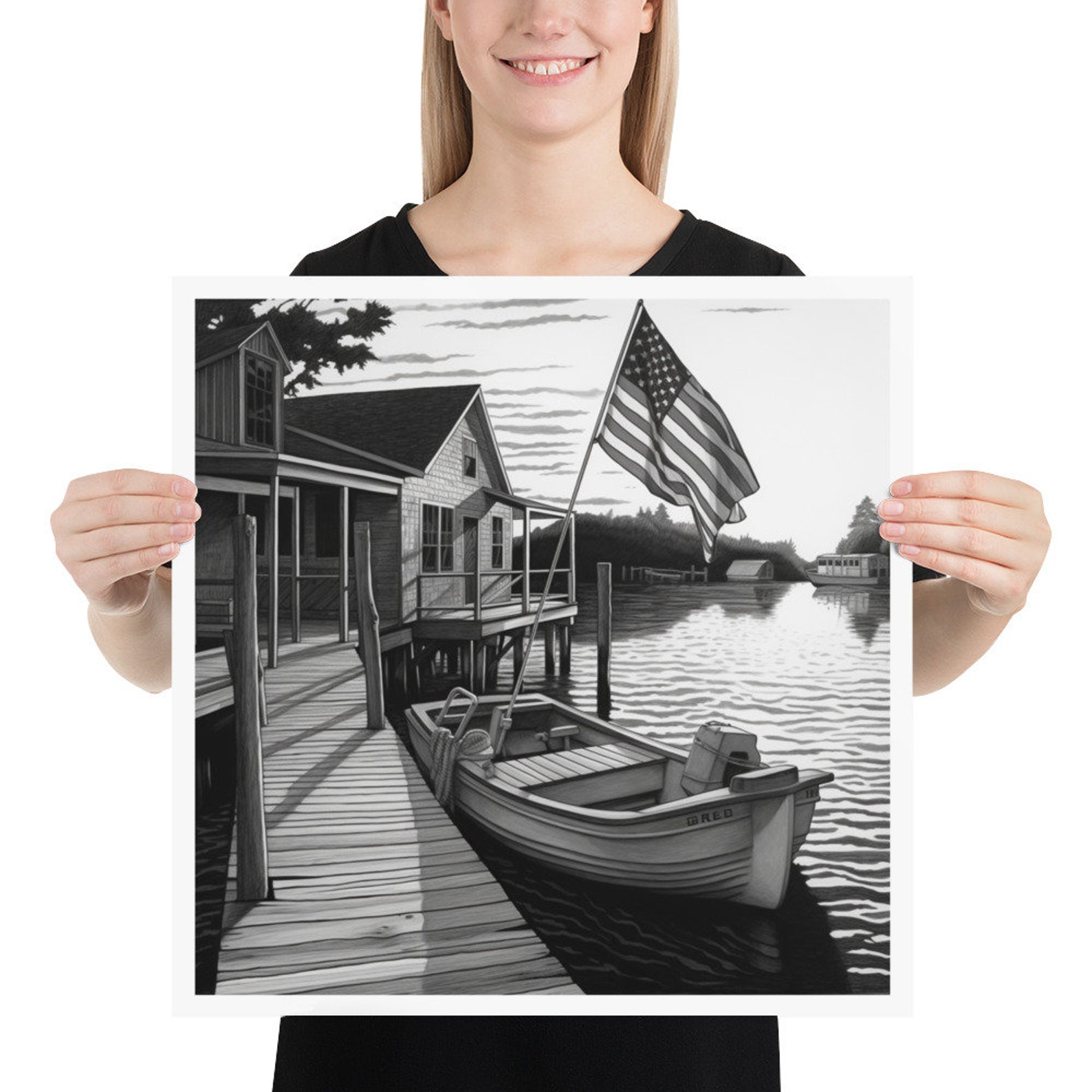 Vintage Wooden Boat Art Print Handcrafted Motor Boat With - Etsy