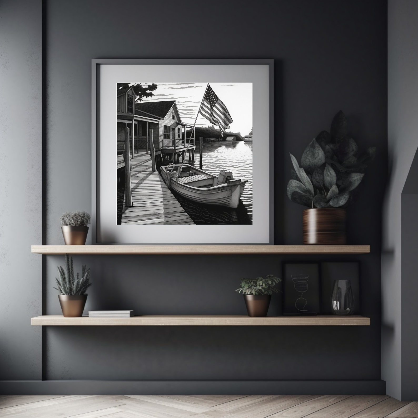 Vintage Wooden Boat Art Print Handcrafted Motor Boat With - Etsy