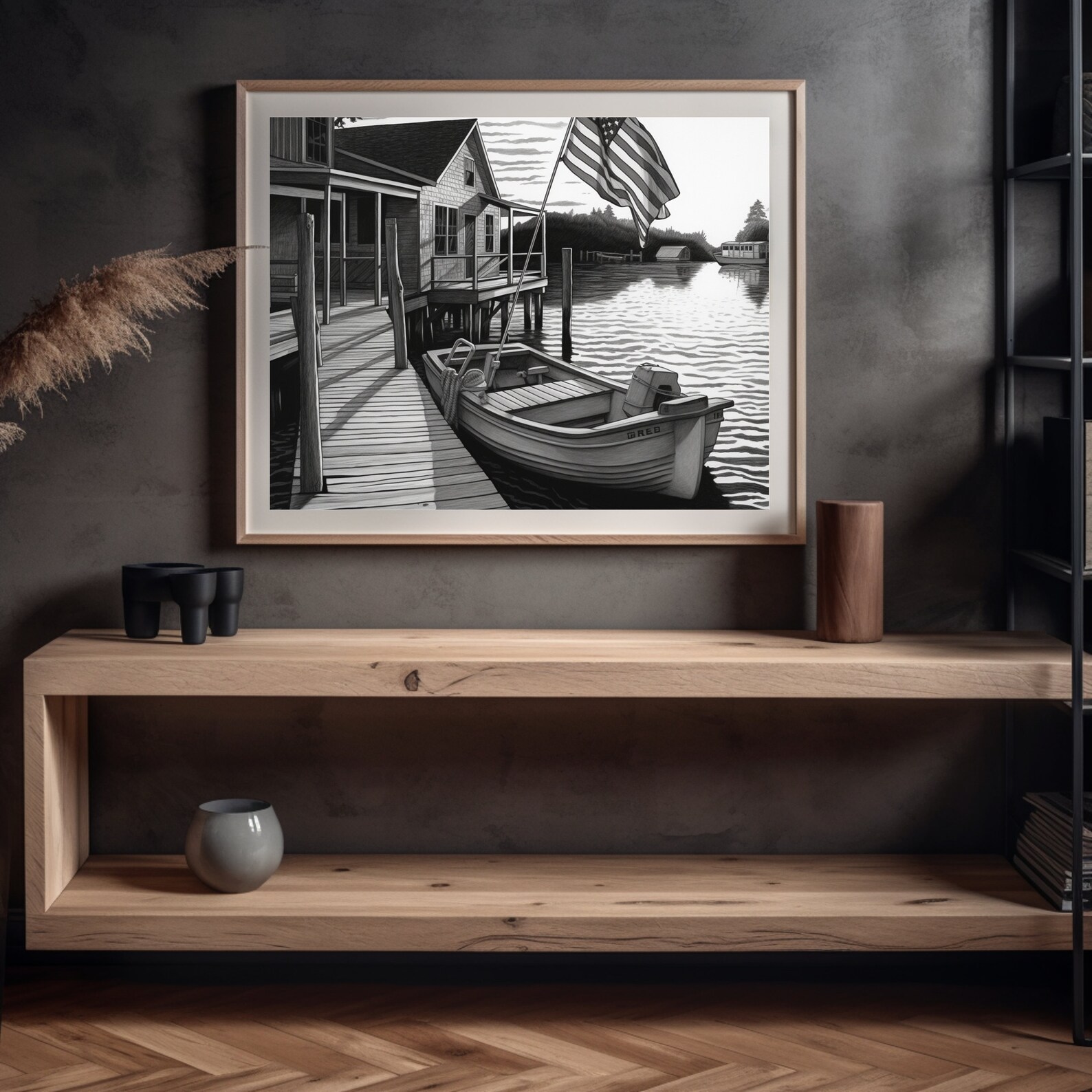 Vintage Wooden Boat Art Print Handcrafted Motor Boat With - Etsy