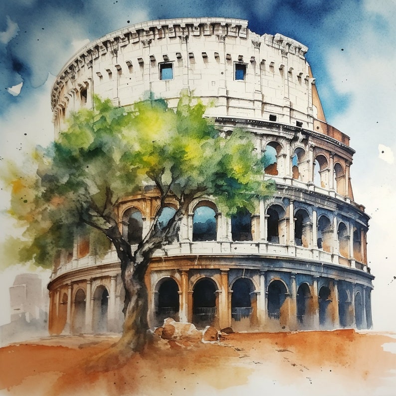 Colosseum Watercolor, Rome Portrait PNG Watercolour, Instant Download ...