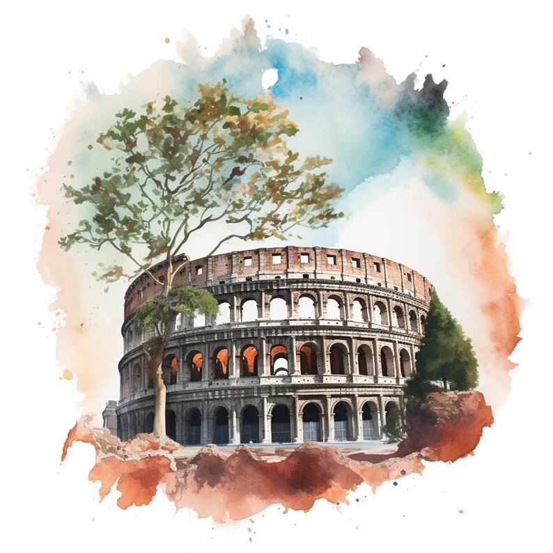 Colosseum Watercolor, Rome Portrait PNG Watercolour, Instant Download ...