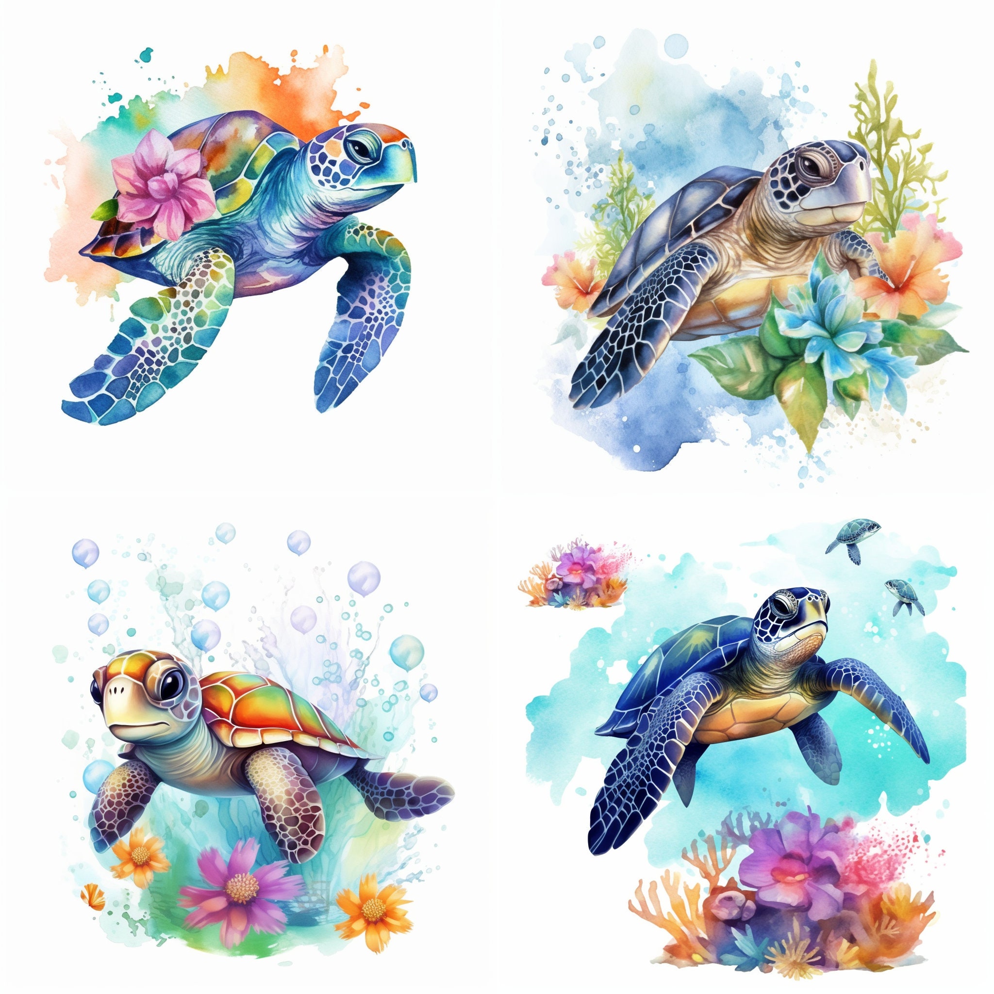 Sea Turtle Clipart Cute Turtle Clipart Ocean Animals PNG JPG Sea Turtle ...