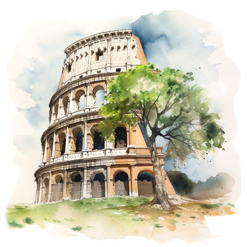 Colosseum Watercolor, Rome Portrait PNG Watercolour, Instant Download ...