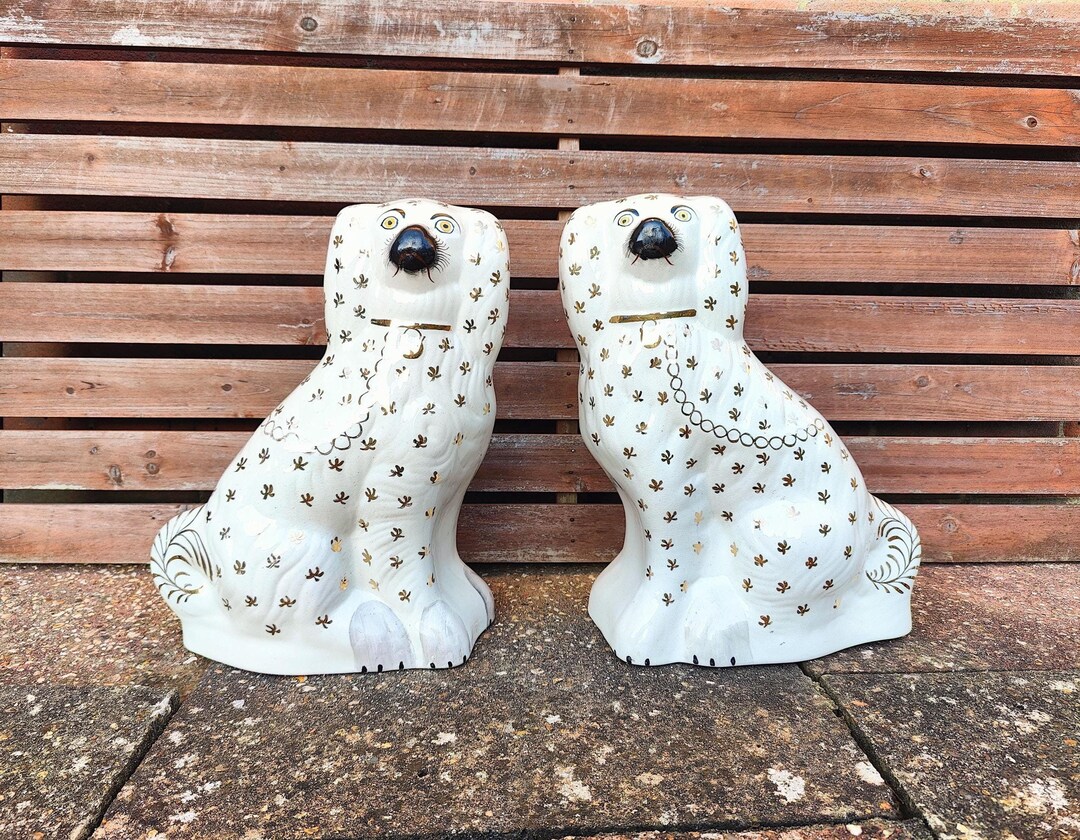 Antique Pair of Extra Large Rare Staffordshire Spaniel Dogs Hearth ...