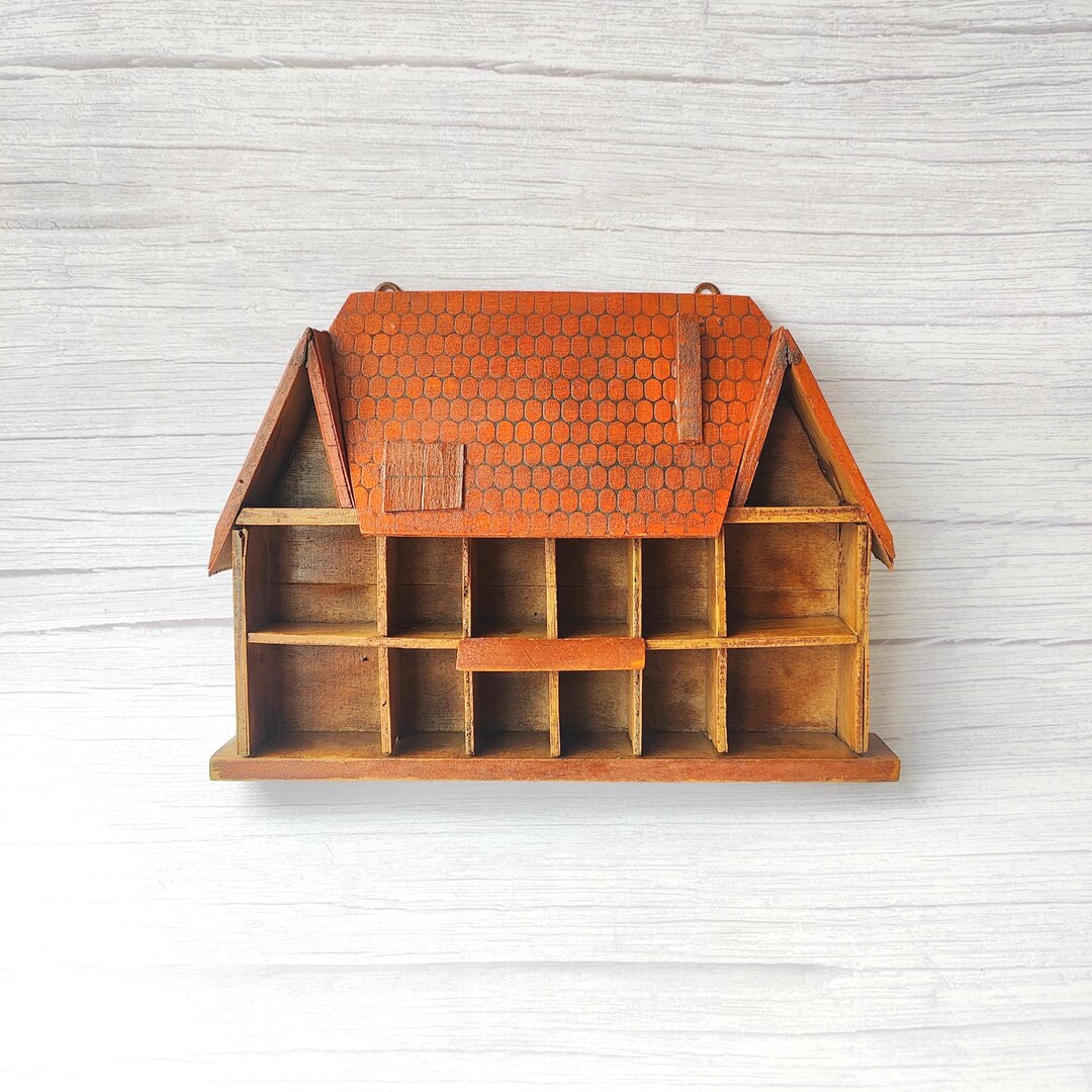 Vintage Wooden Cottage Curio Cabinet Collector Shelf Trinket Display ...