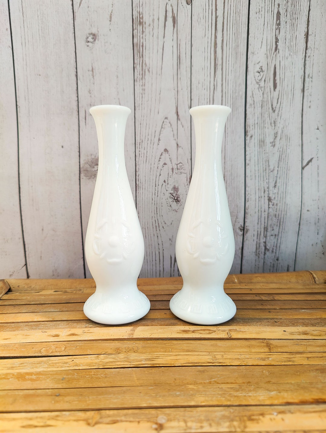 Vintage Rockware Milk Glass Matching Pair of Bud Flower Vases - Etsy