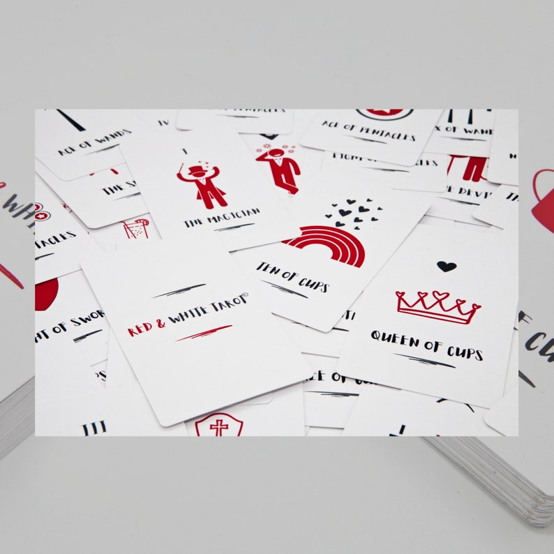 PRINTABLE Tarot Deck - 7x12 Cm - Handmade - Red & White Tarot - Etsy