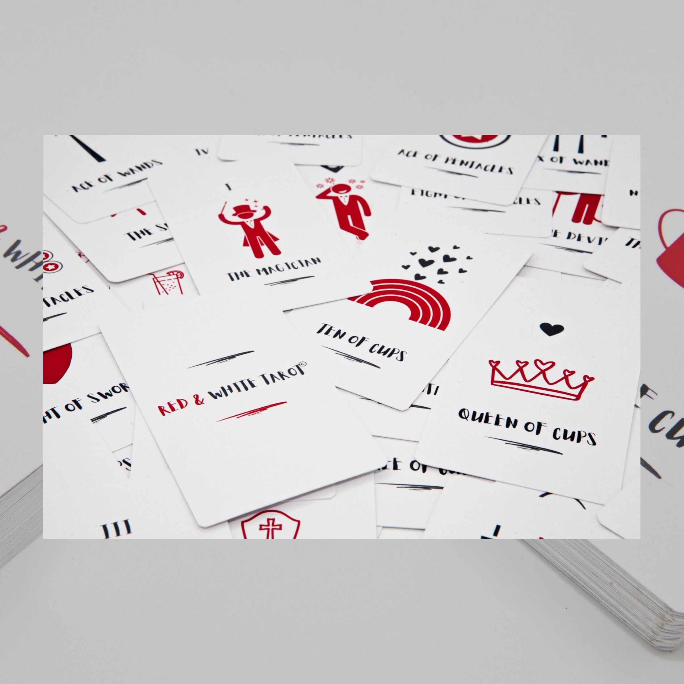 PRINTABLE Tarot Deck - 7x12 Cm - Handmade - Red & White Tarot - Etsy