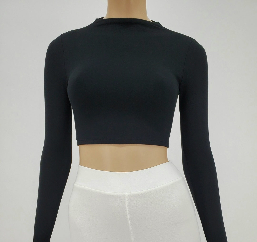 Backless Long Sleeve Mock Neck Crop Top Etsy