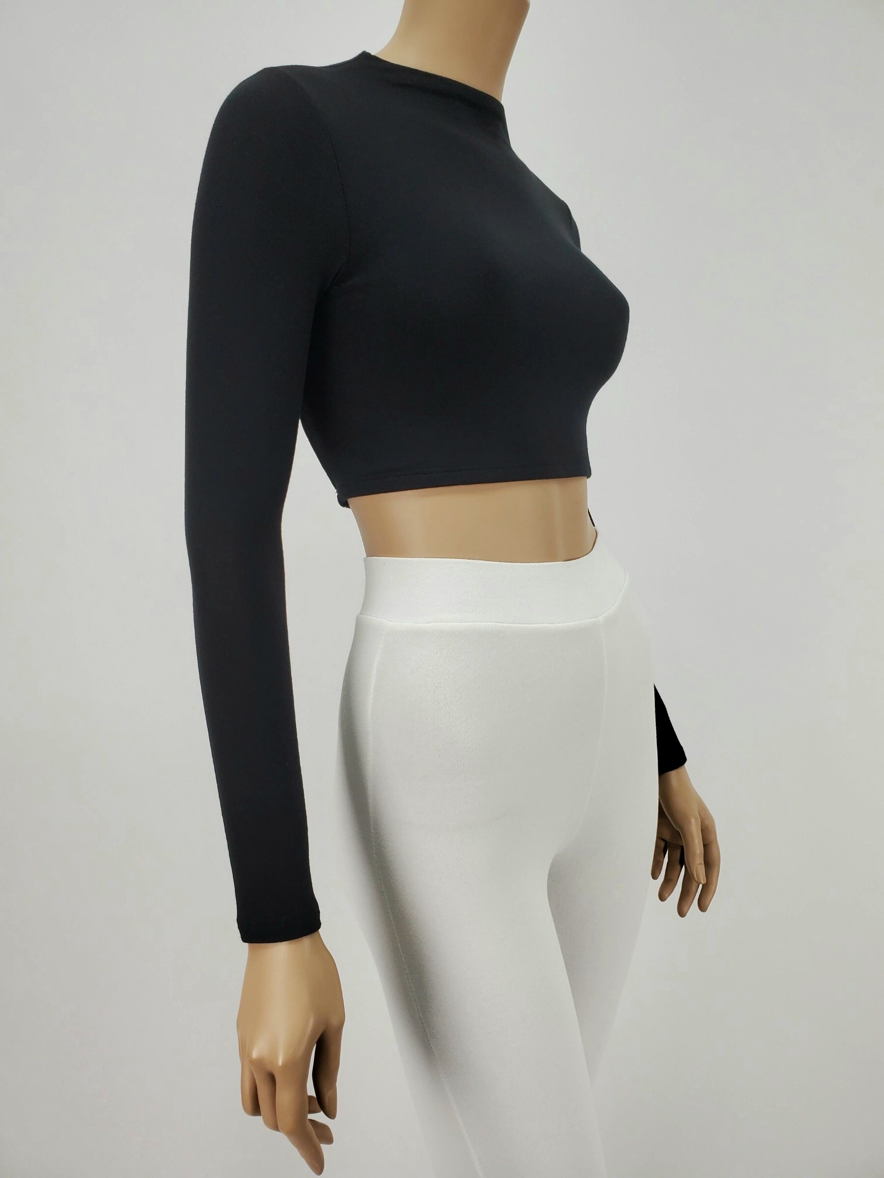 Backless Long Sleeve Mock Neck Crop Top - Etsy