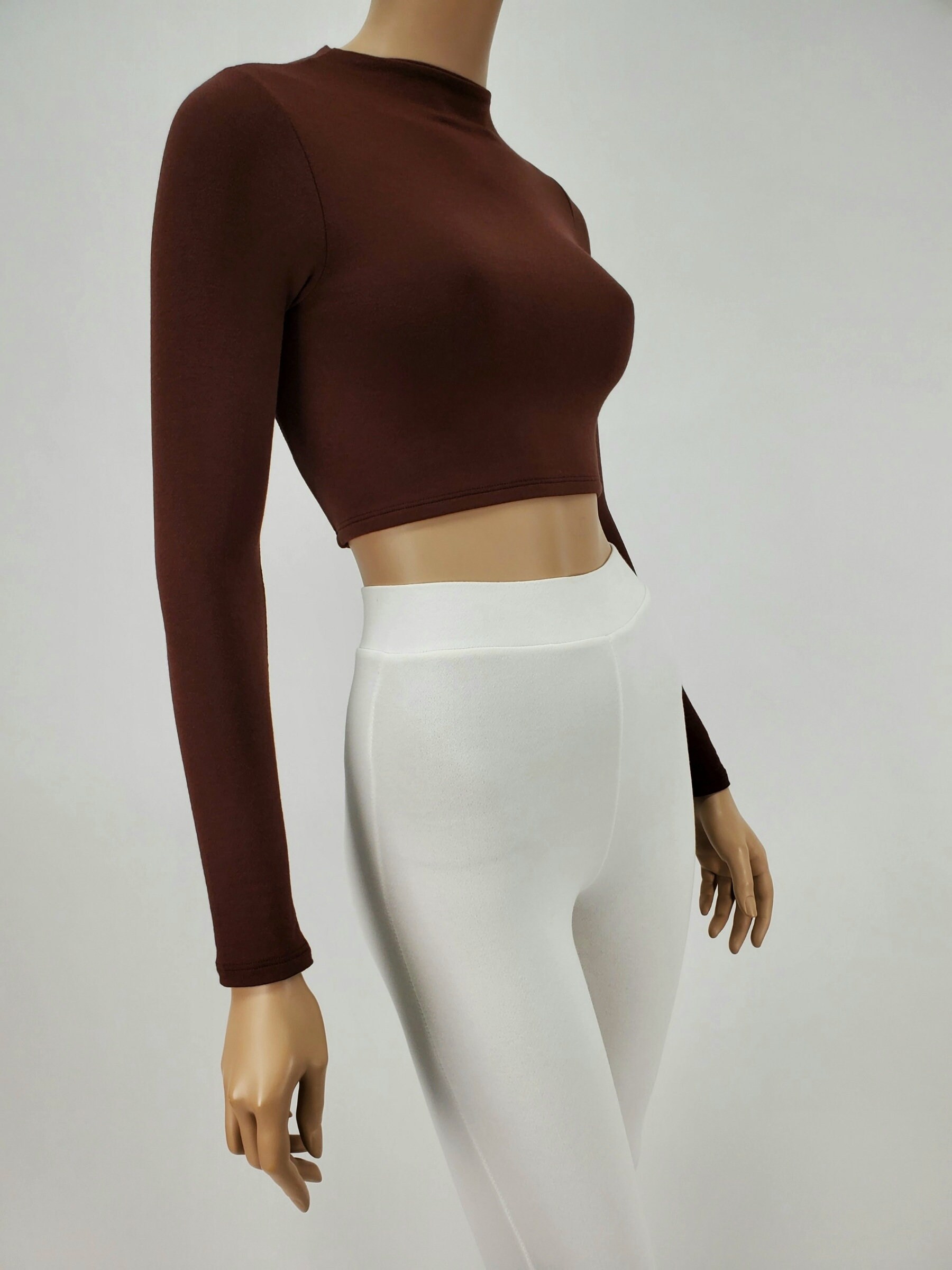 Backless Long Sleeve Mock Neck Crop Top - Etsy