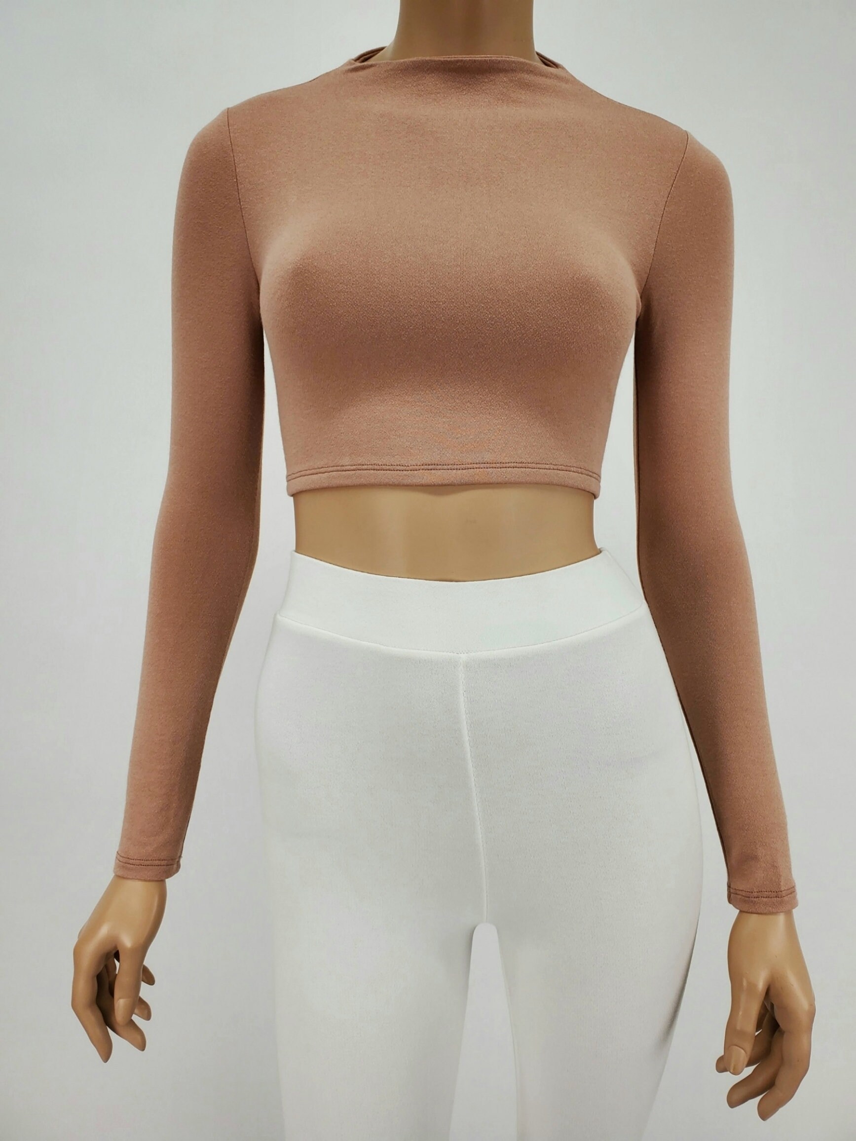 Backless Long Sleeve Mock Neck Crop Top - Etsy