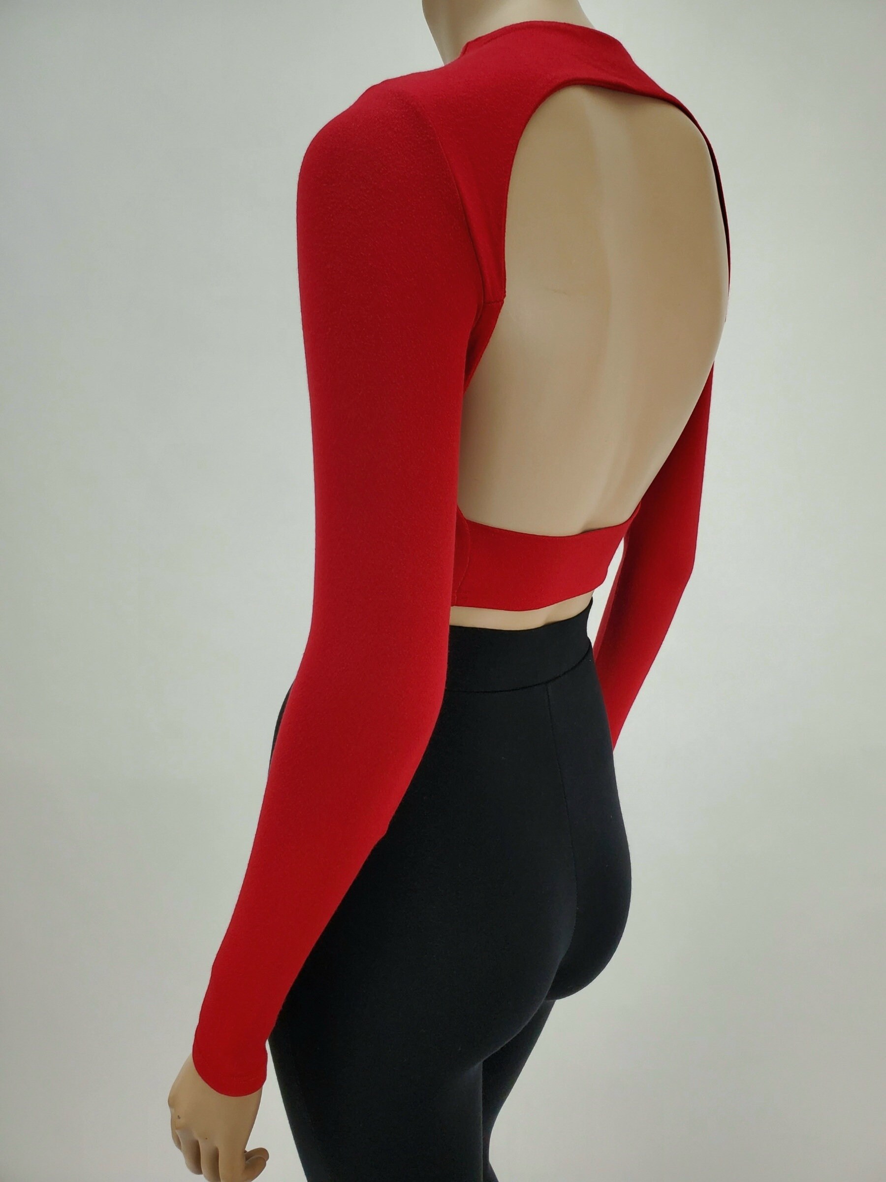 Backless Long Sleeve Mock Neck Crop Top - Etsy