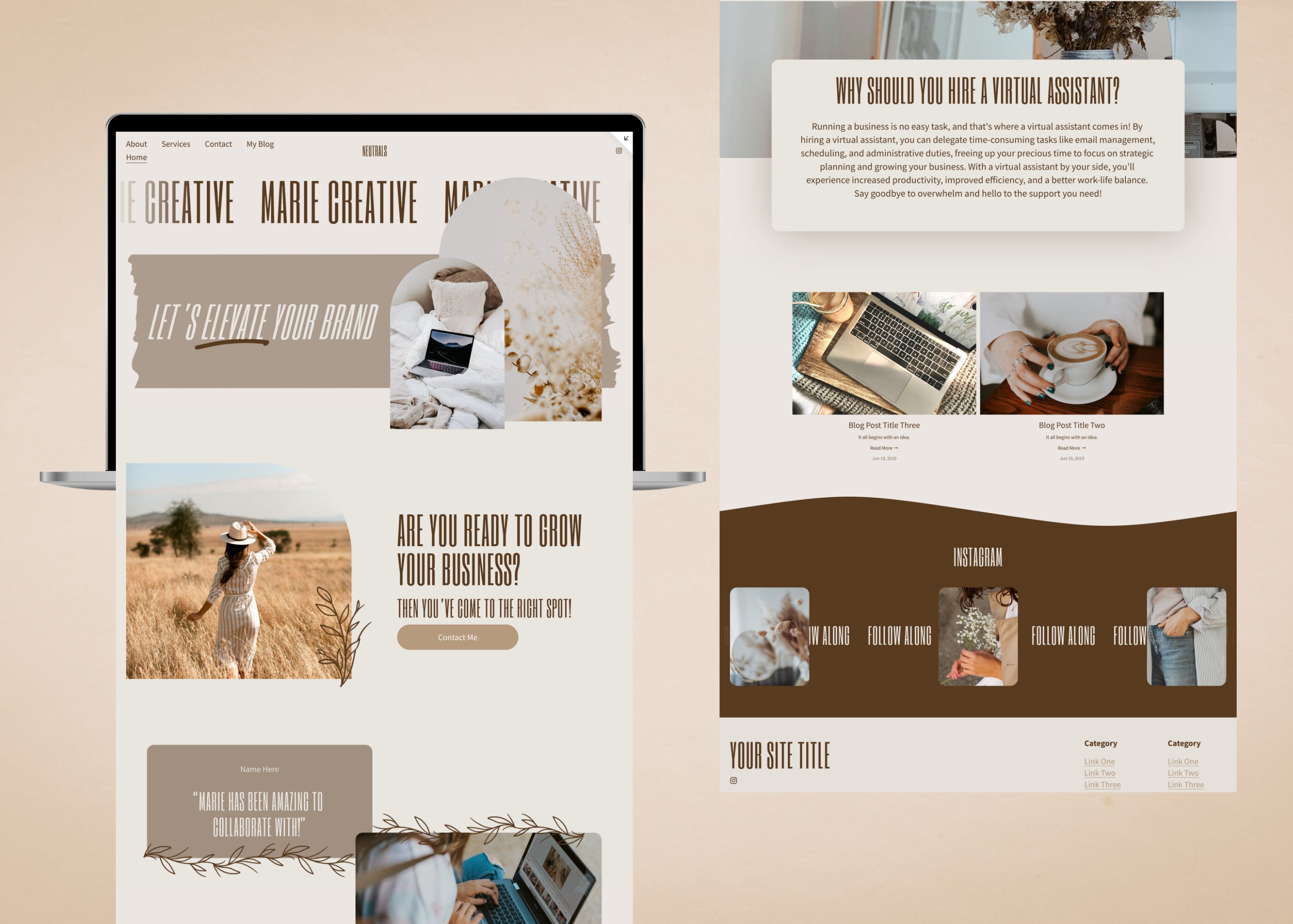 Neutral Squarespace Website Template | Website for Virtual Assistants ...