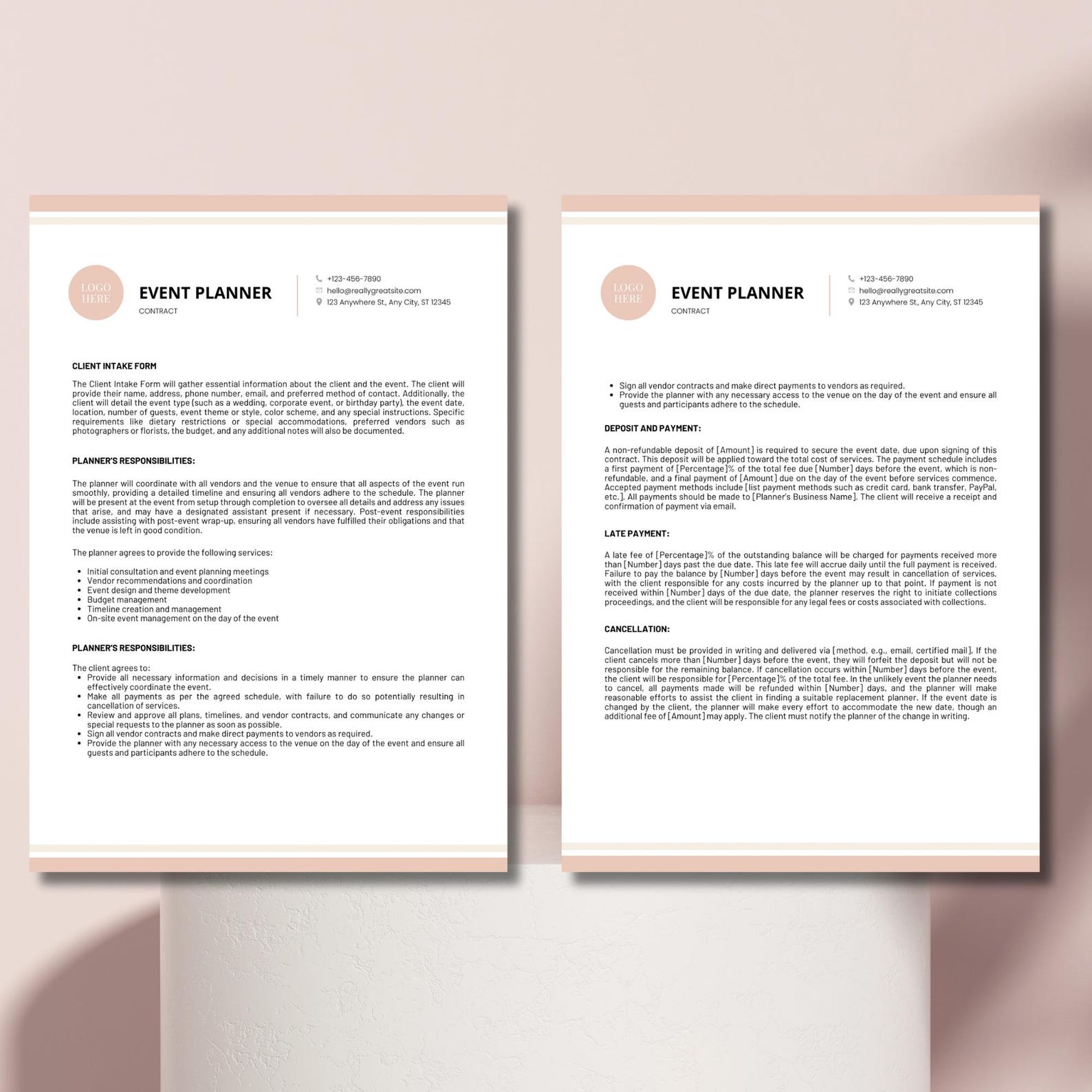 Event Planner Contract Template | Event Planner Client Forms | Wedding ...