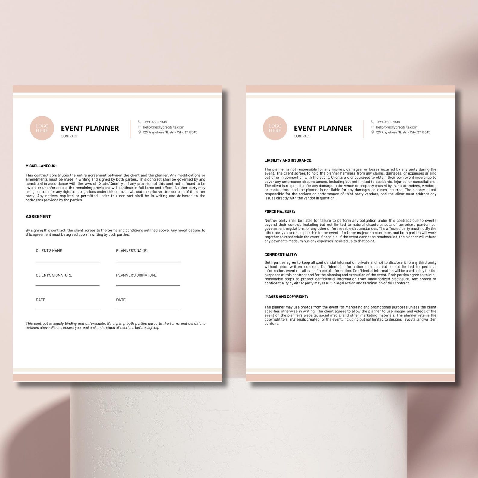Event Planner Contract Template | Event Planner Client Forms | Wedding ...