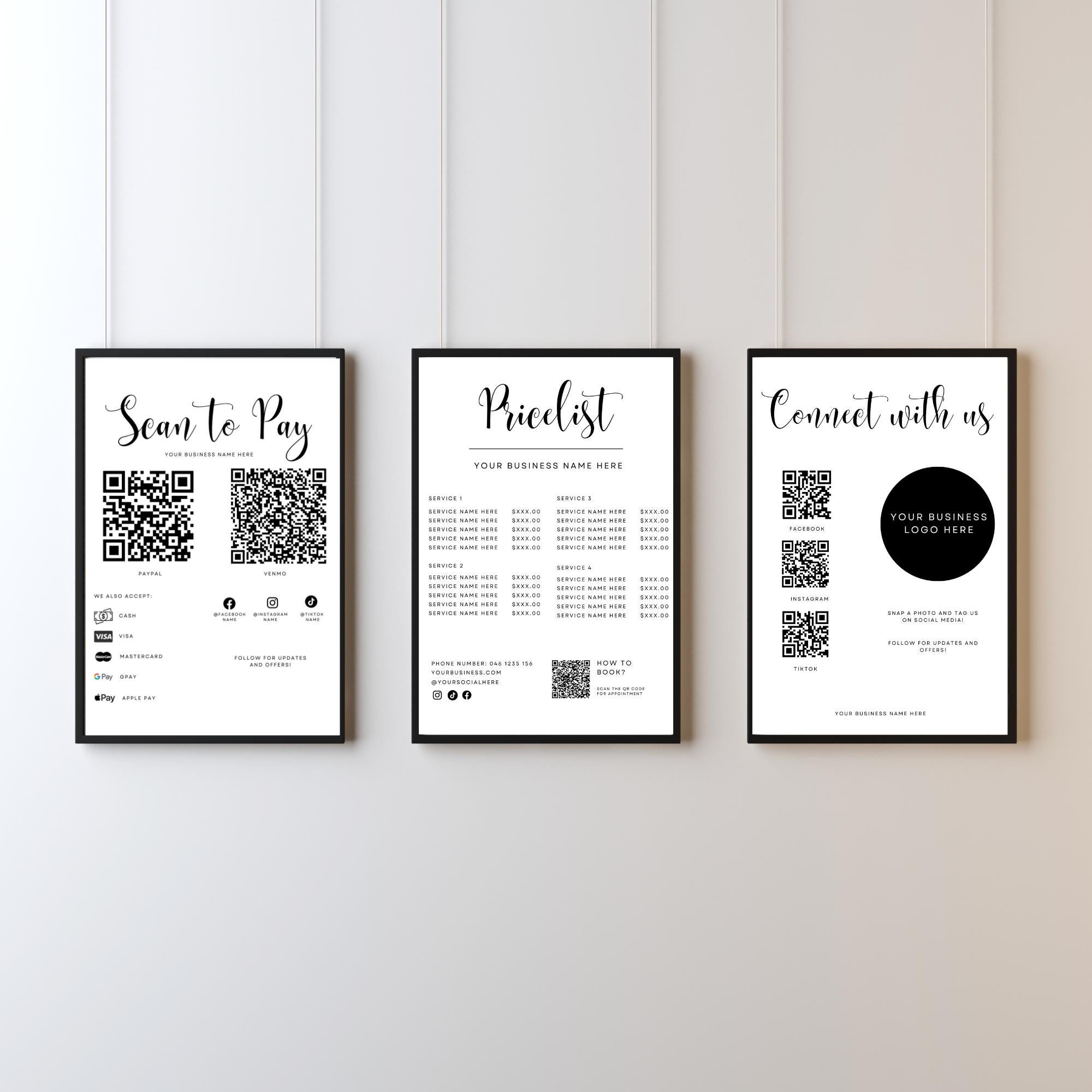 Payment Sign Template Bundle, Printable Scan to Pay, Qr Code Social ...