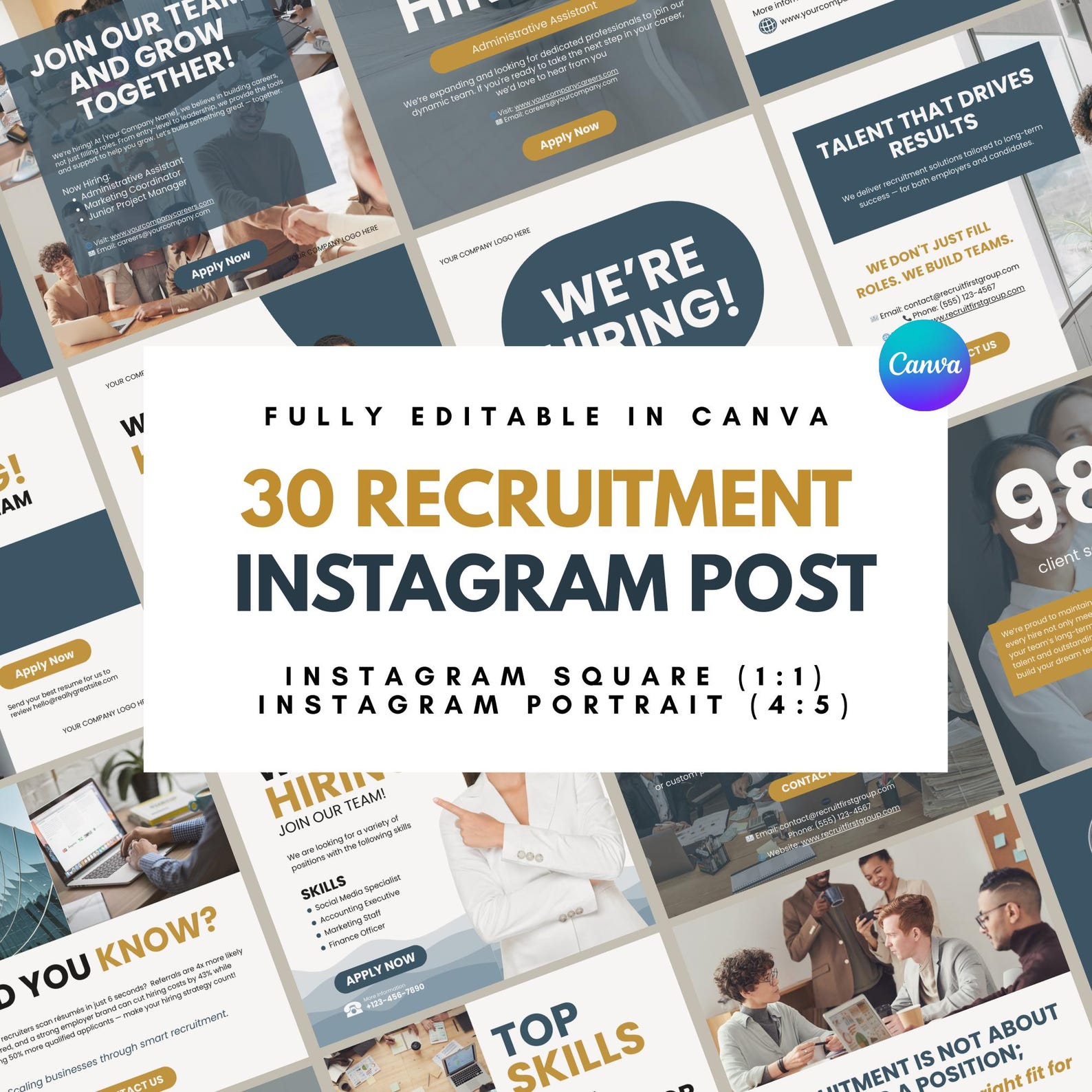 Recruitment Service Blue Canva Instagram Post Template Recruitment ...