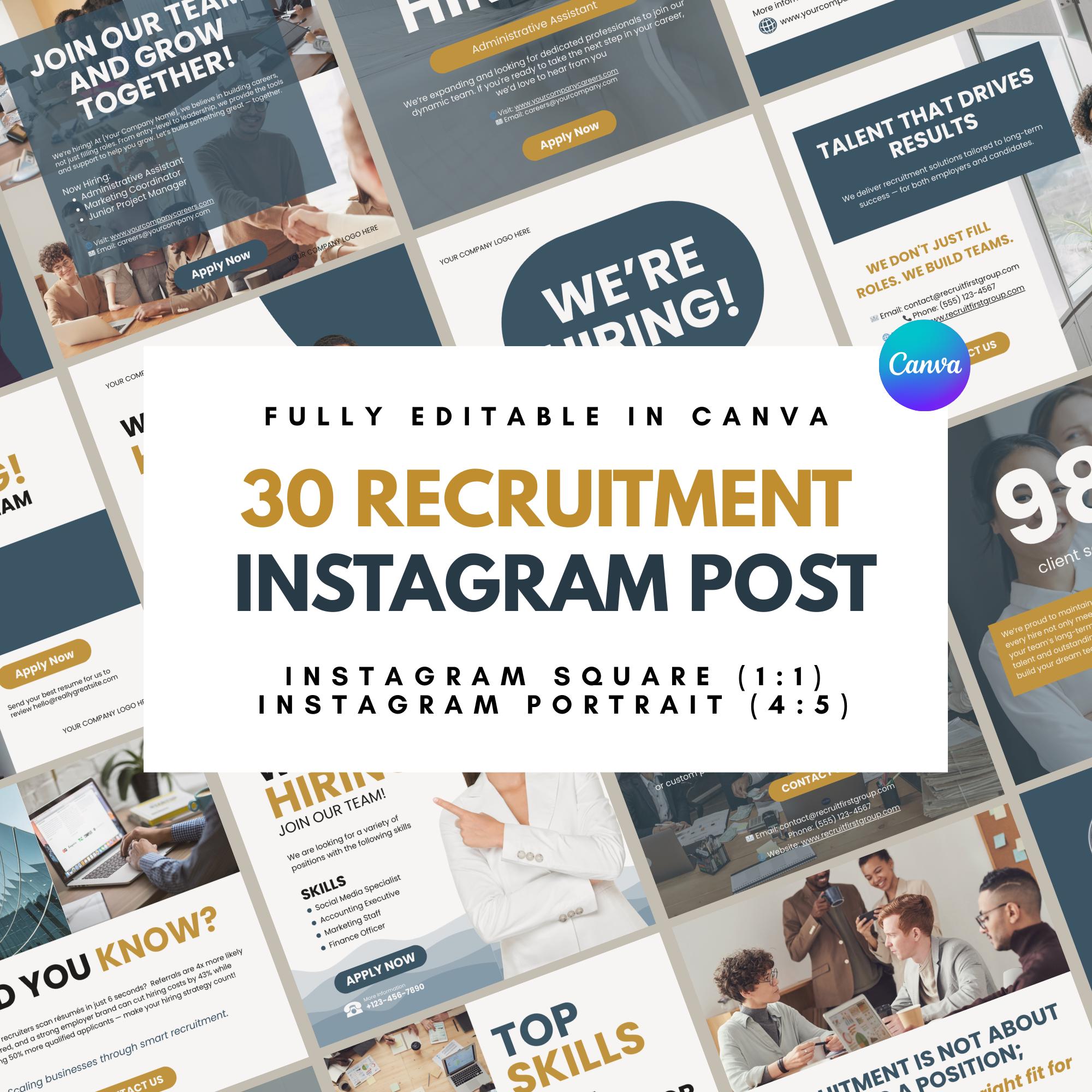 Recruitment Service Blue Canva Instagram Post Template Recruitment ...