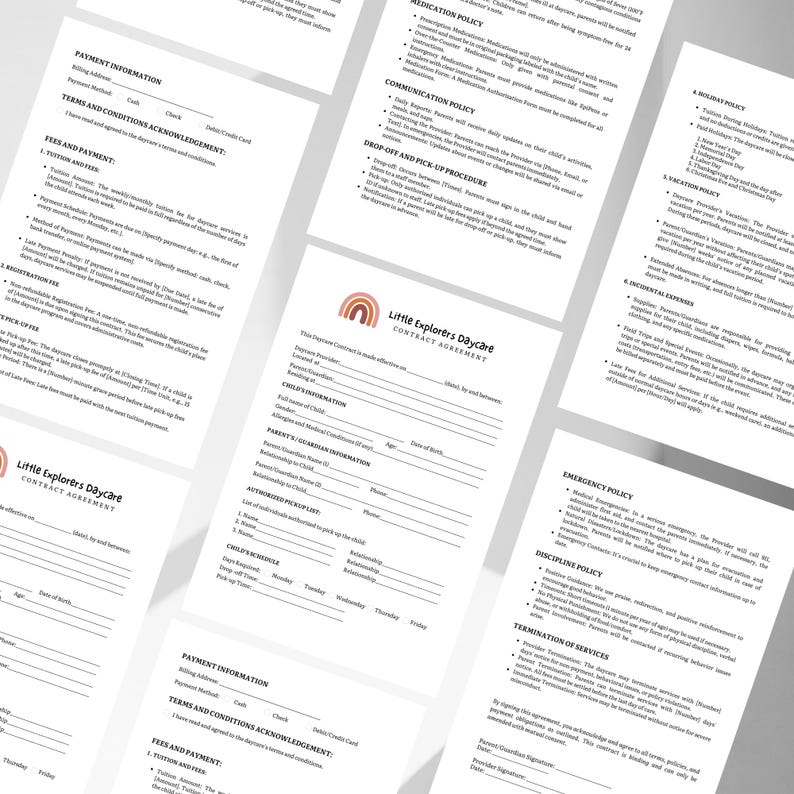 Daycare Contract Editable Daycare Forms, Childcare Forms, Daycare ...