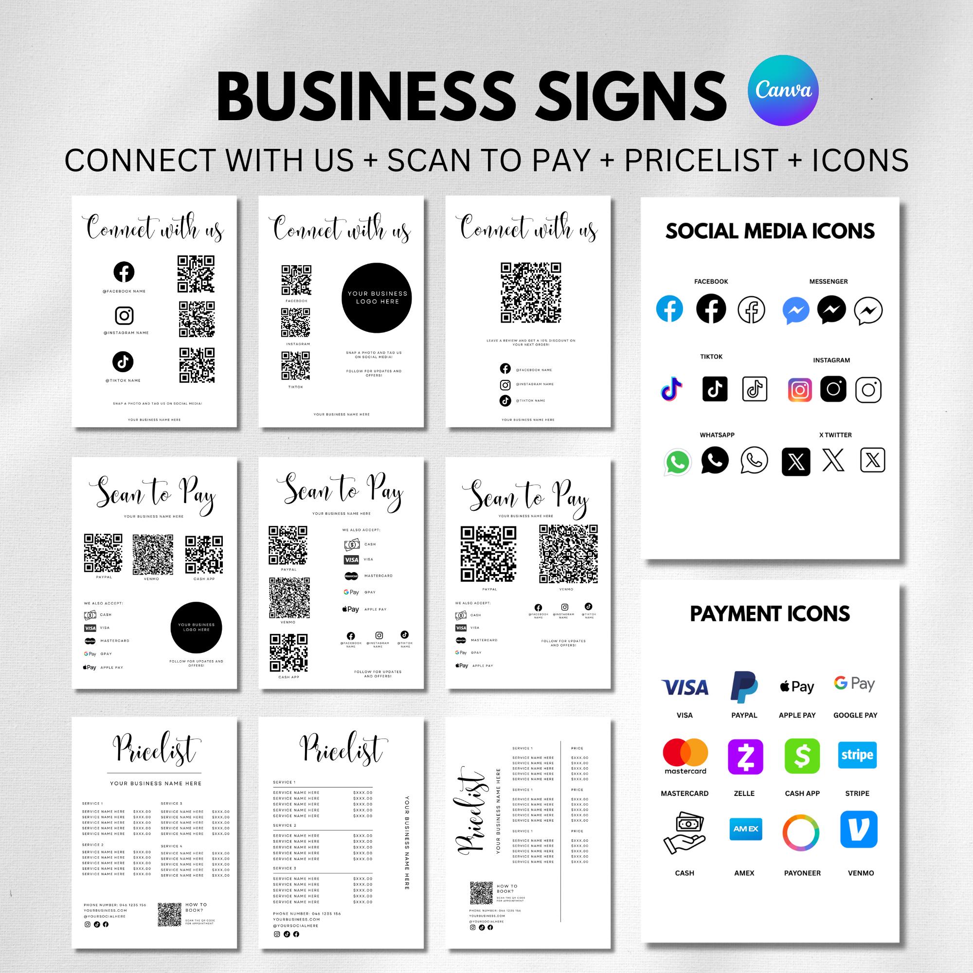 QR Code Sign for Small Business, Payment Sign, Canva Template Editable ...
